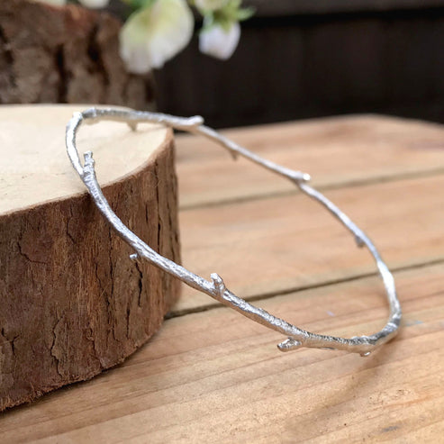 Narrow Silver Twig Bangle – Curious Magpie Jewellery