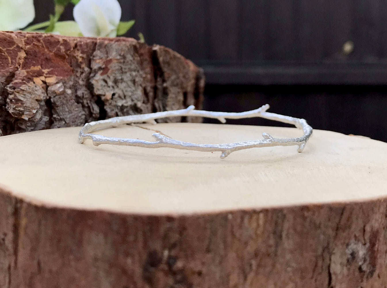 Narrow Silver Twig Bangle – Curious Magpie Jewellery